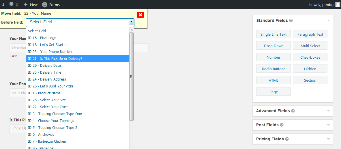 Move Fields - Gravity Extend
